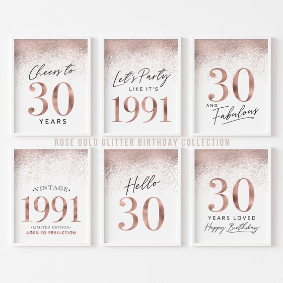 Rose Gold 30th Birthday Party Decorations Printable 30 | Etsy