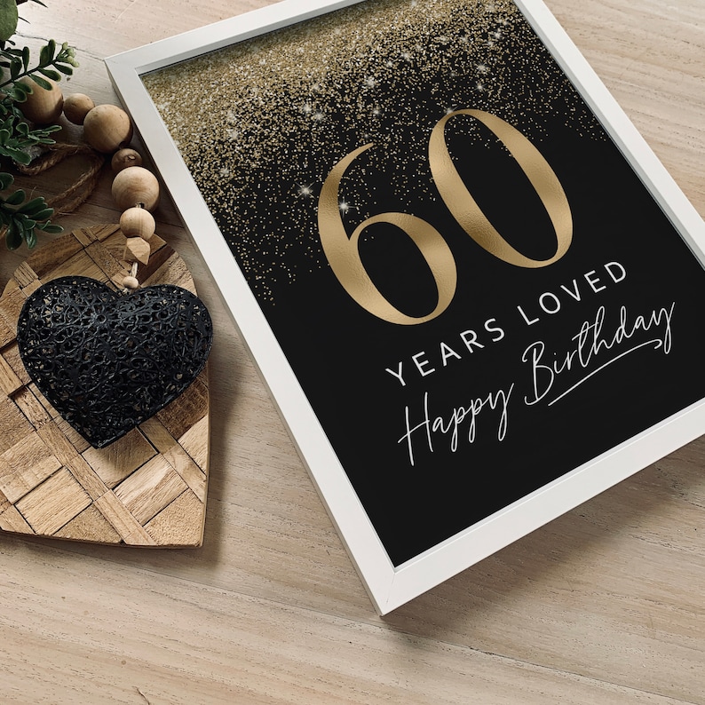 Male 60th Birthday Signs: Black and Gold Table Decor 60 Glitter ...