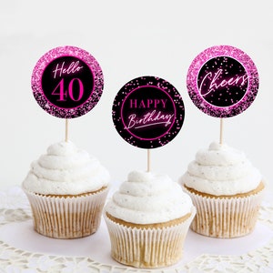 Hot Pink Birthday Decor for 40th Birthday for Her, Printable Signs Neon ...