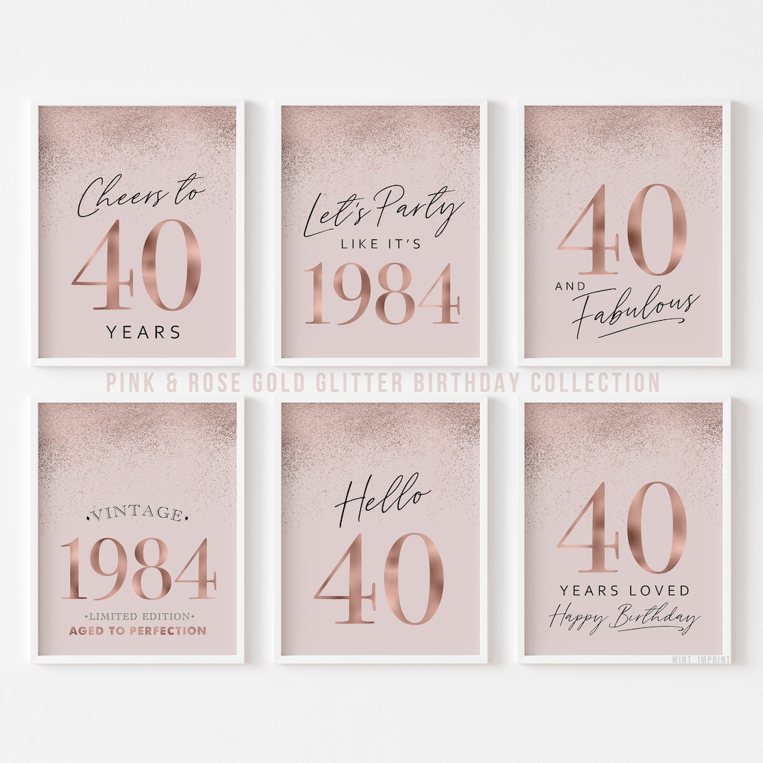 Ladies 40th Birthday Decorations, Rose Gold Pink Theme Printable Party ...