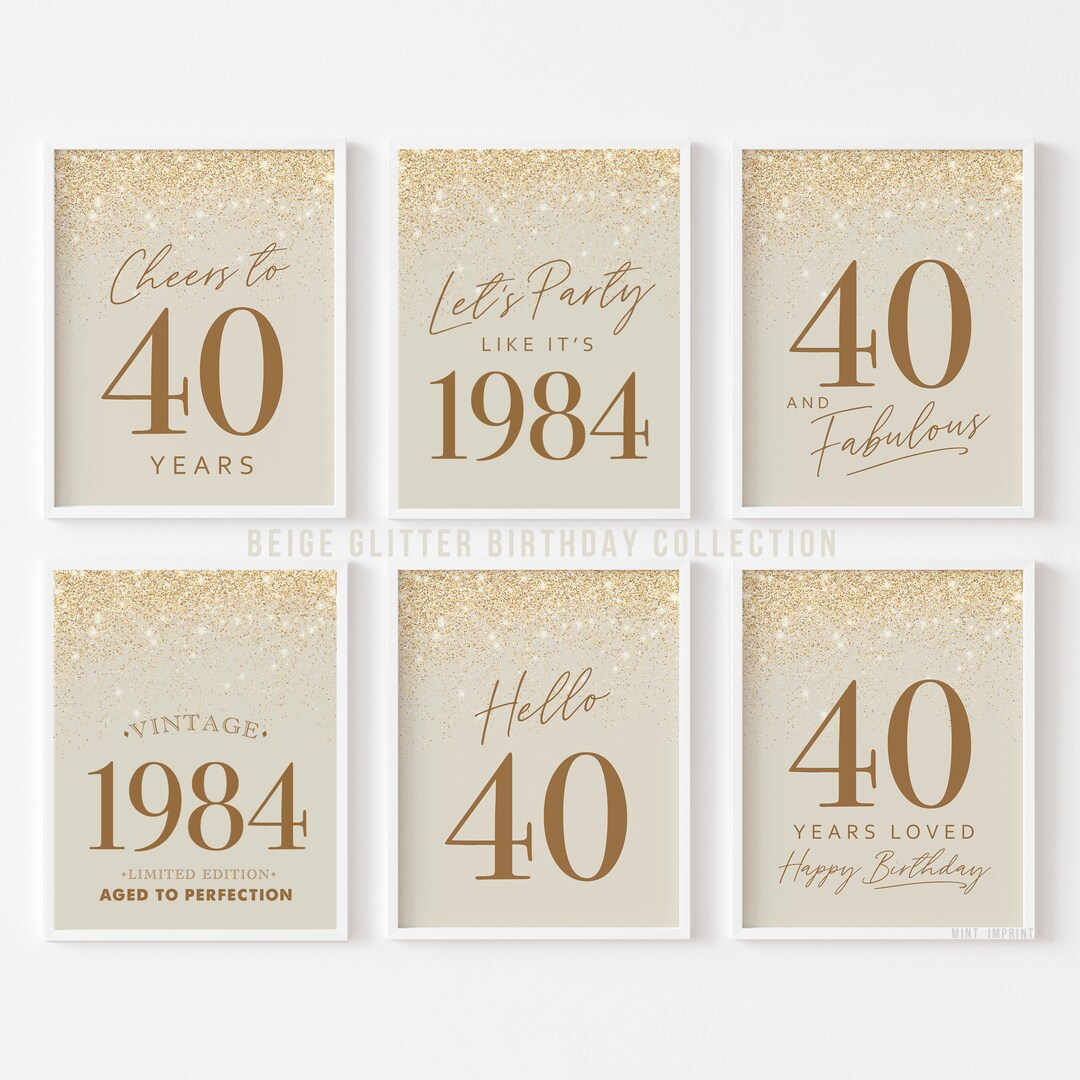 40th Boho Decor Set of 6 Signs 1984, Ladies Birthday 40 Year Old ...