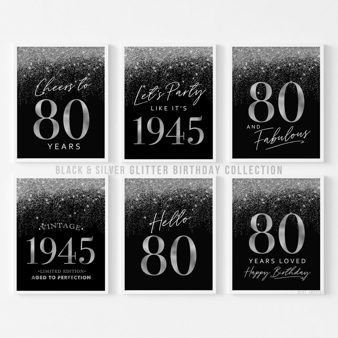 80th Birthday Sign Printable Bundle, Glitter Table Decorration for Men ...