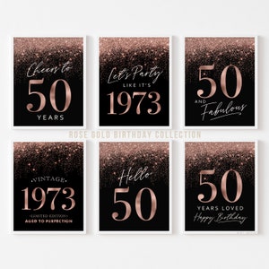 50th Printable Decorations Rose Gold and Black 50 Birthday - Etsy