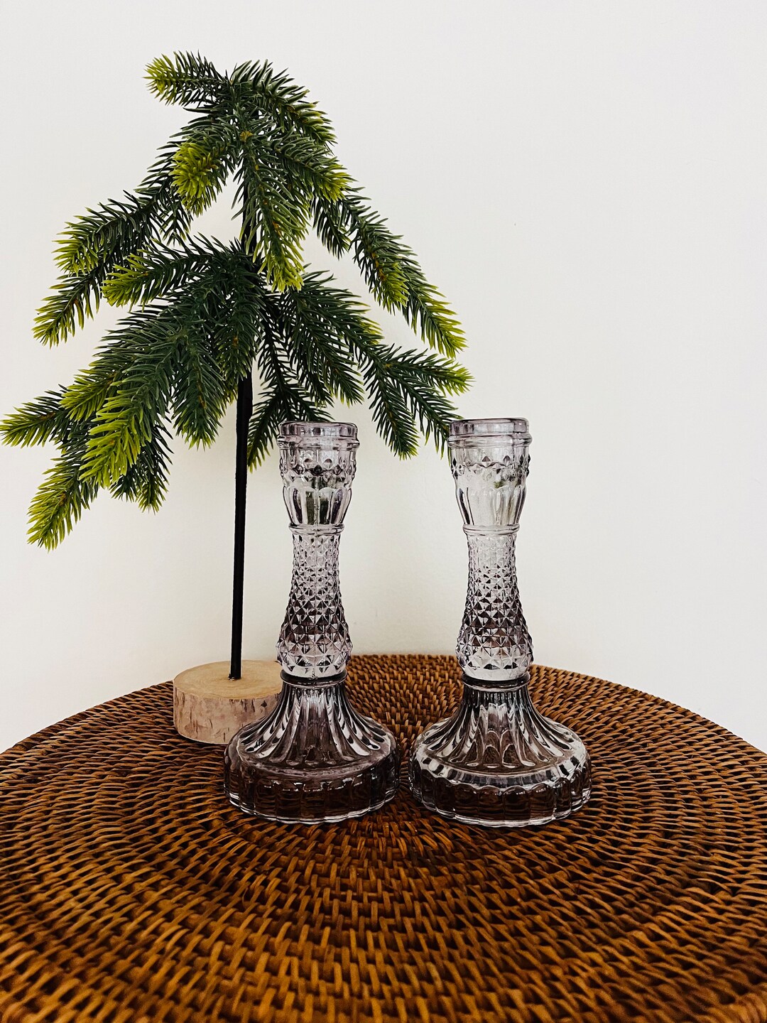 Lavender Glass Candlestick Holders - Etsy