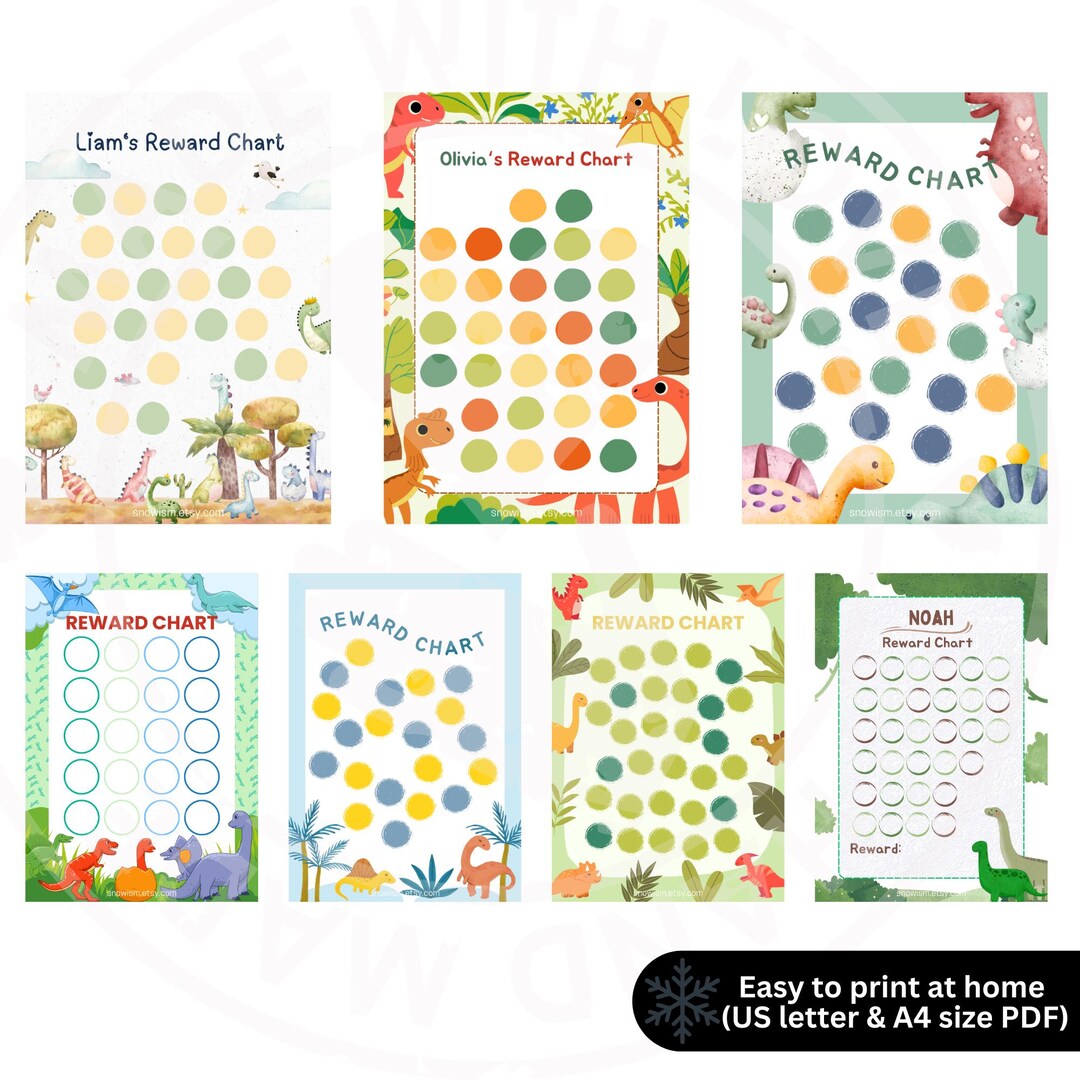 Dinosaur Reward Chart for Kids, Bundle of 7 Printable Reward Charts ...