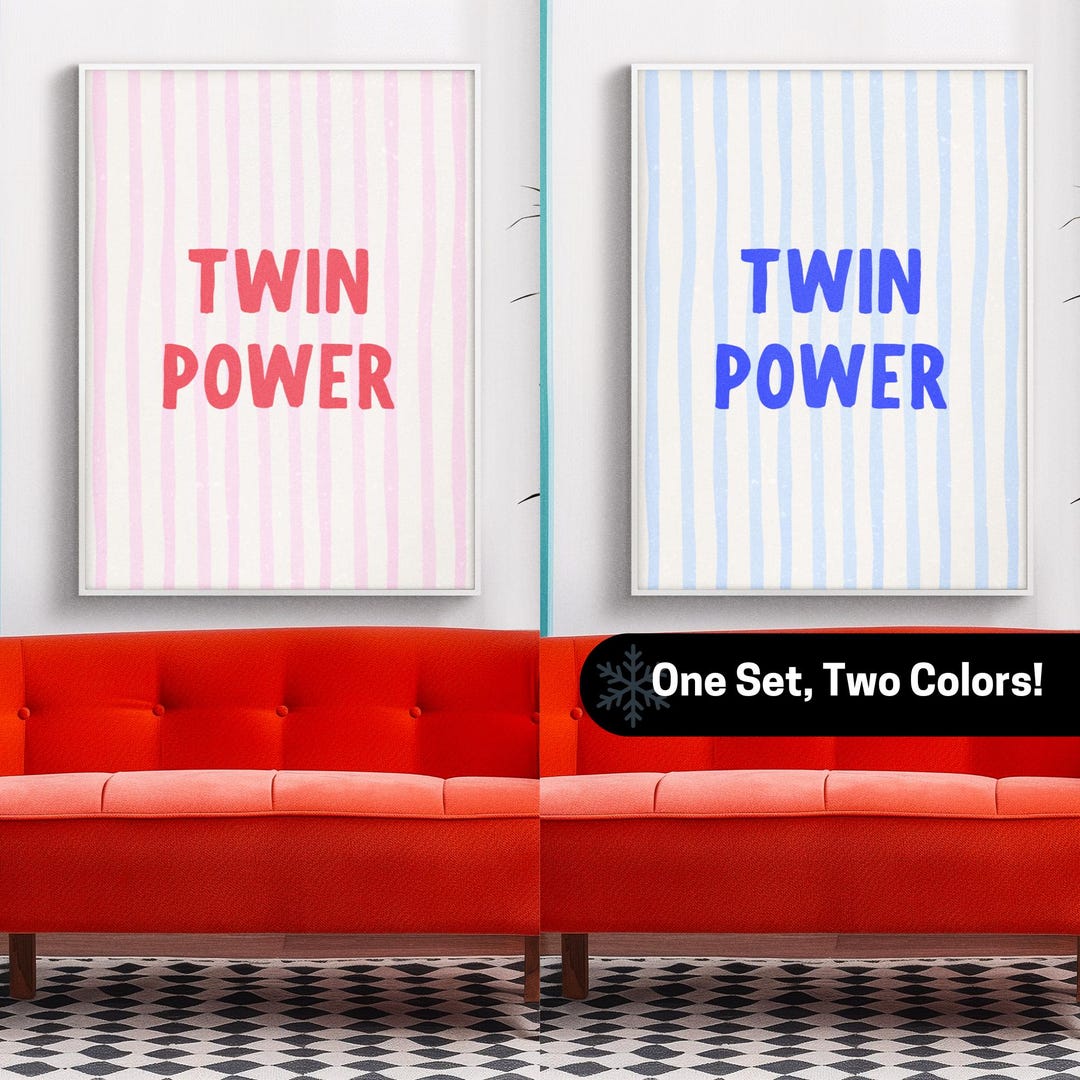 Twins Wall Art Set – Blue & Pink Twin Nursery Decor Printable | Twins ...