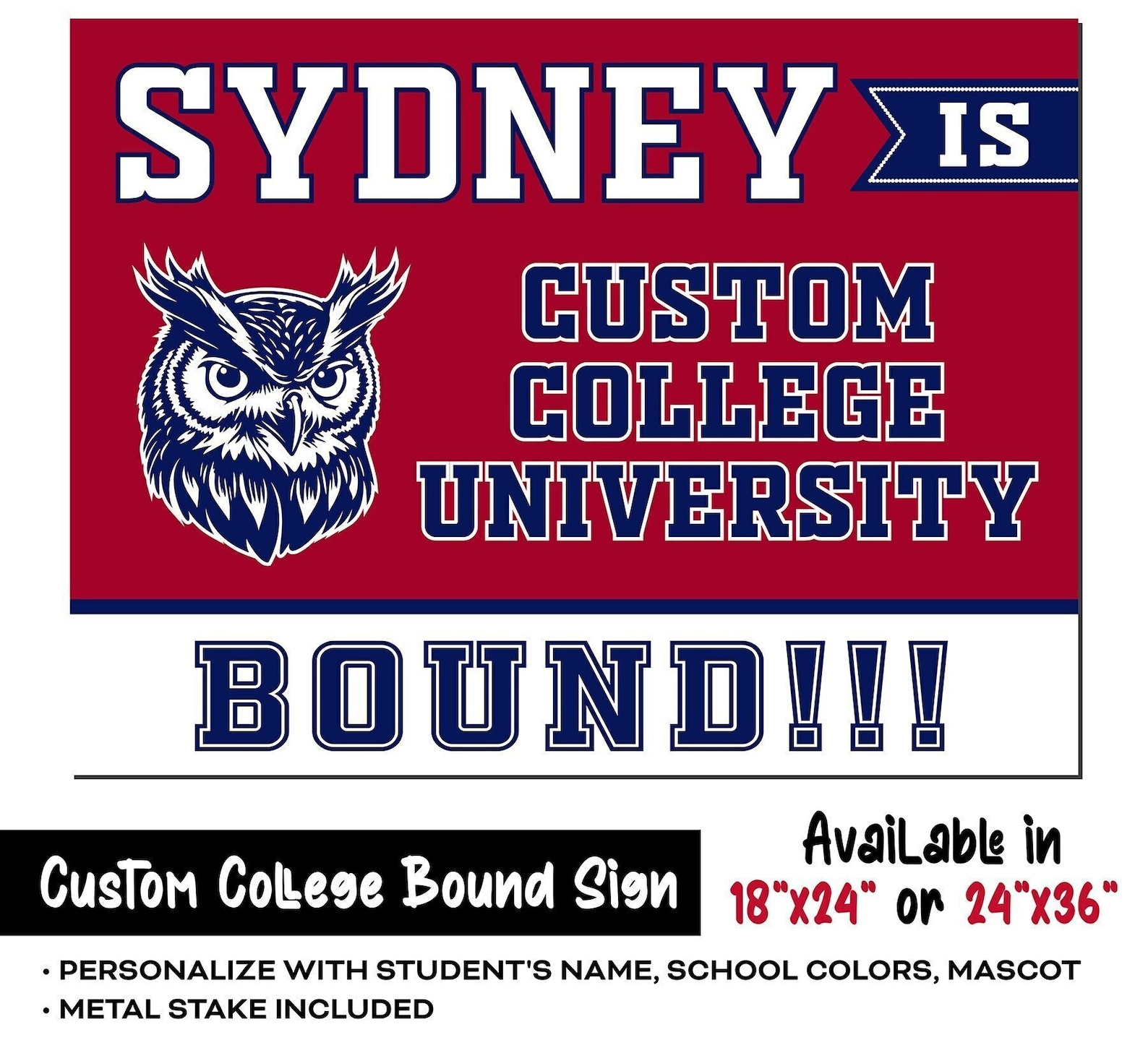 Personalized College Yard Sign, College Bound Sign, Custom University ...