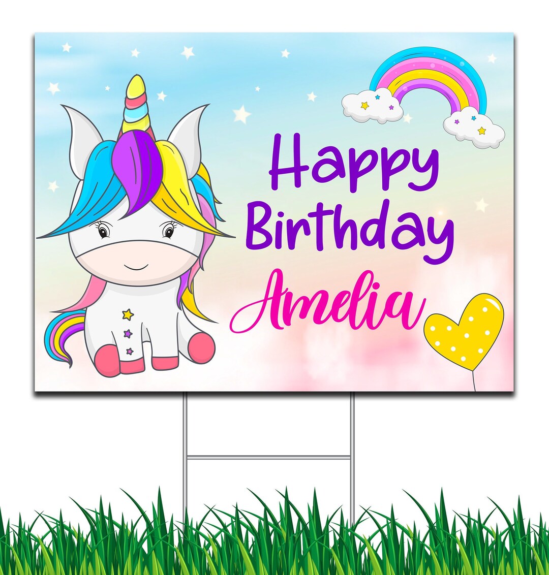 Unicorn Birthday Yard Sign, Custom Unicorn Sign - Metal Stake Included ...