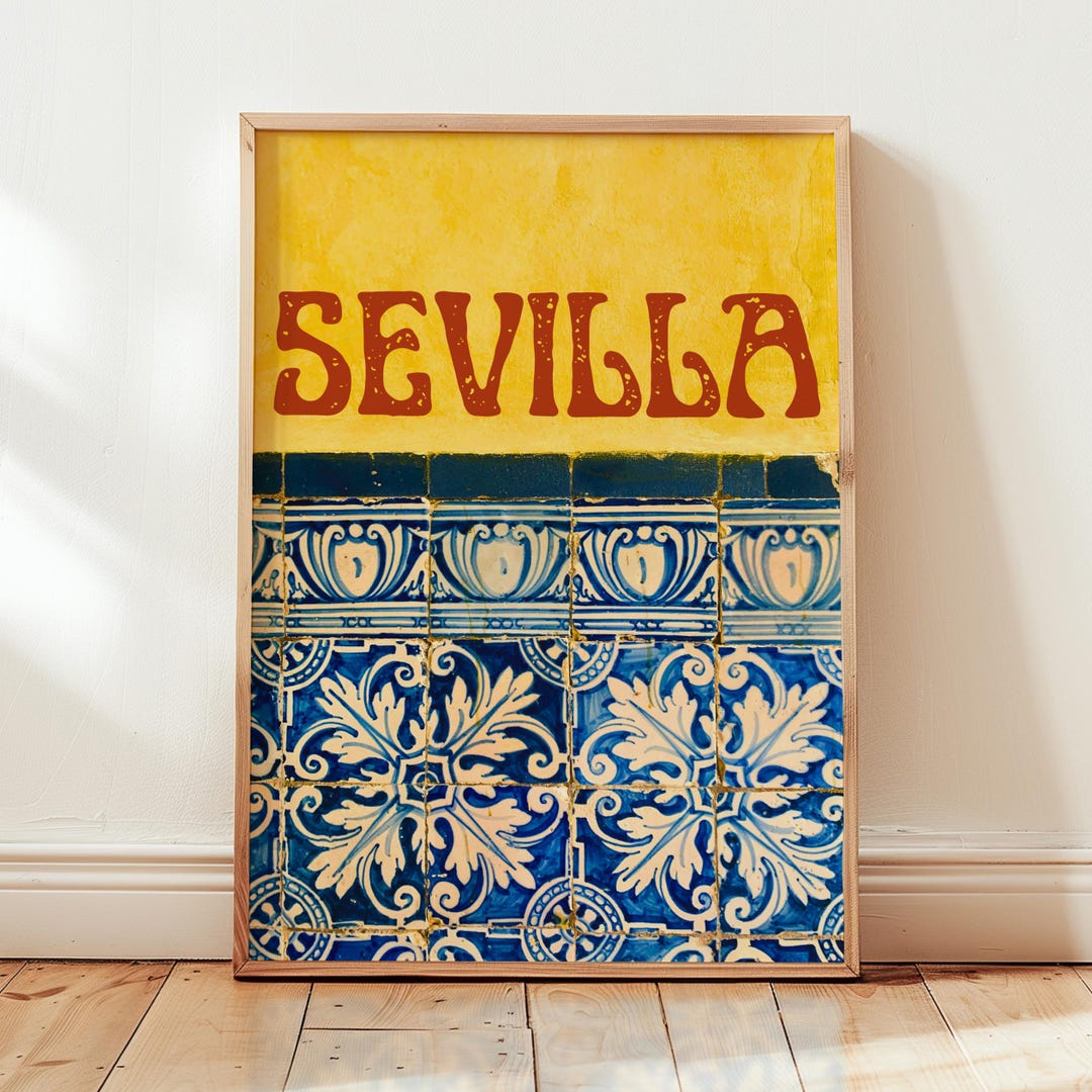 Seville Spain Tile Art Print: Colourful Blue and Yellow Spanish ...
