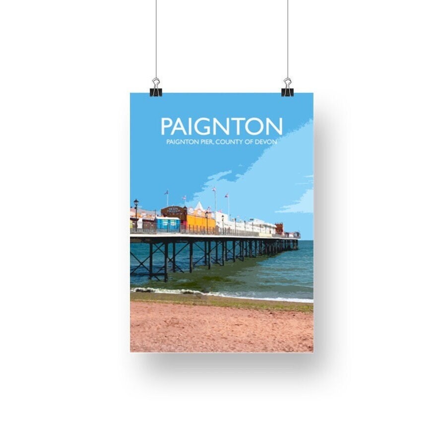 Paignton Pier Poster, Paignton Poster, Devon Print, Wall Art, Pier Art ...