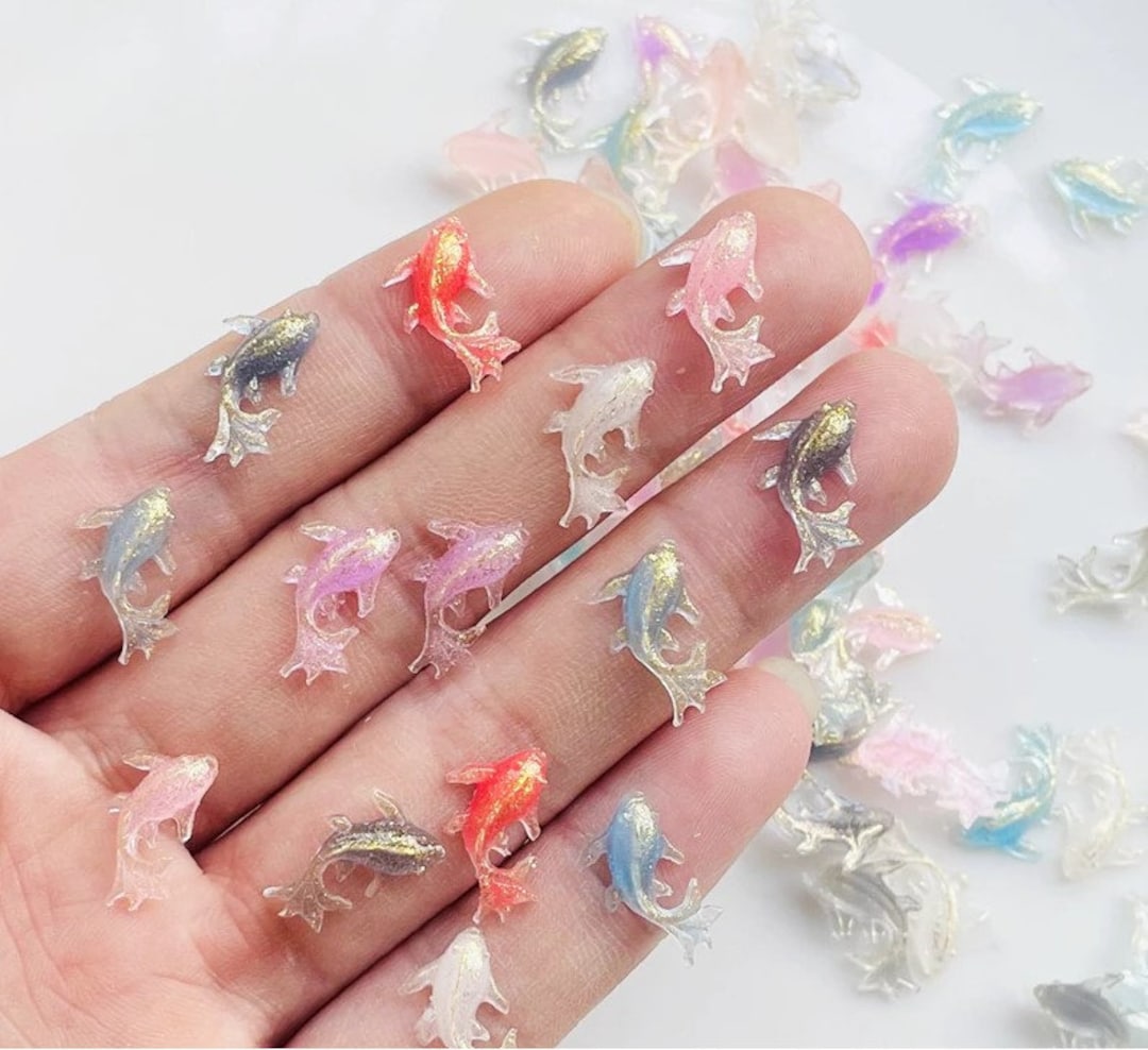 100pcs Cute Mini Shiny Cartoon Goldfish Resin Figurine Crafts Flatback ...