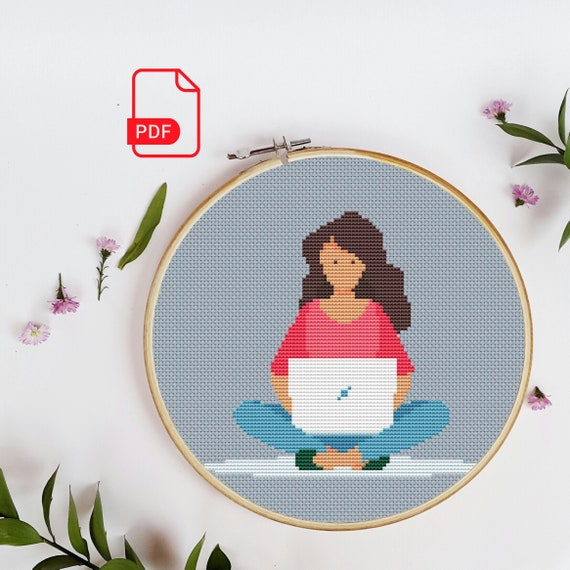Girl With Laptop Cross Stitch Pattern. Instant PDF Download | Etsy