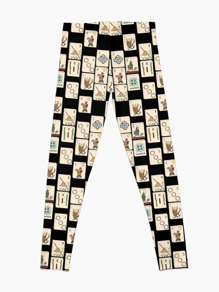 Mahjong Majong Black Tile Pattern Leggings, Majong Leggings, Mahjong ...