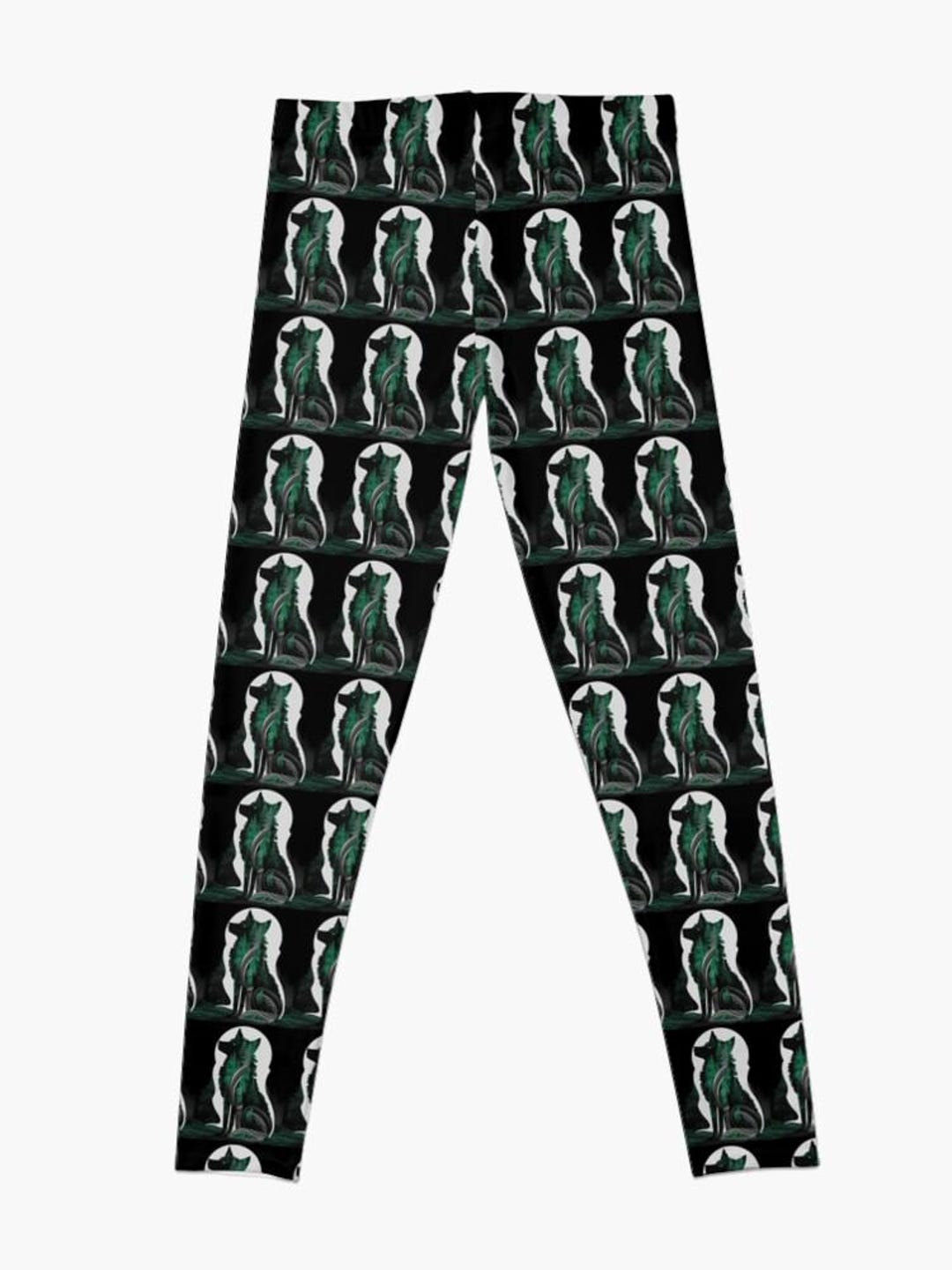 Green Wolf Look at Sky Leggings, Wolf Look at Sky Leggings, Wolf ...
