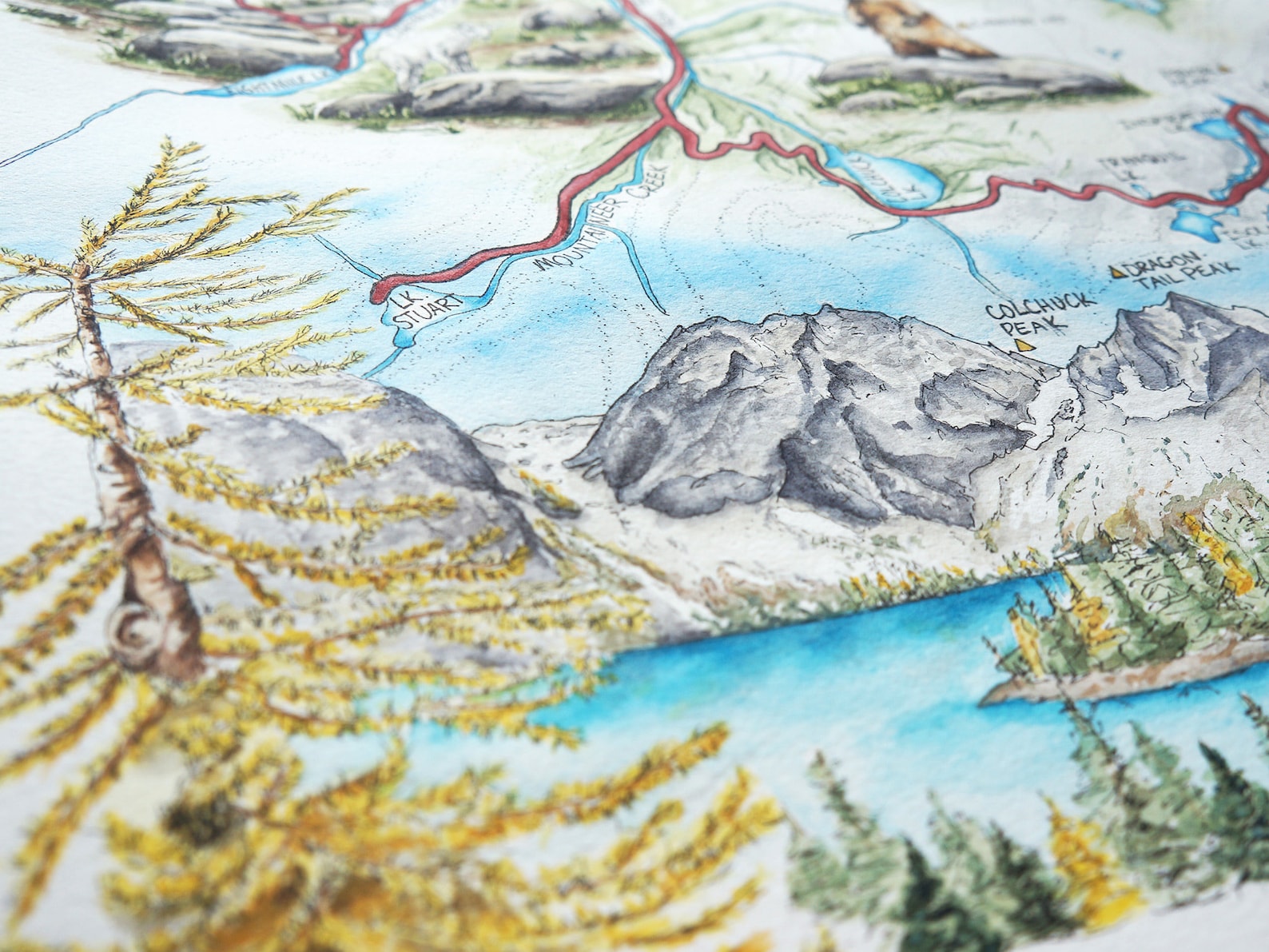 Enchantments Washington Hiking Trail Map. PNW Mountain Watercolor Art ...