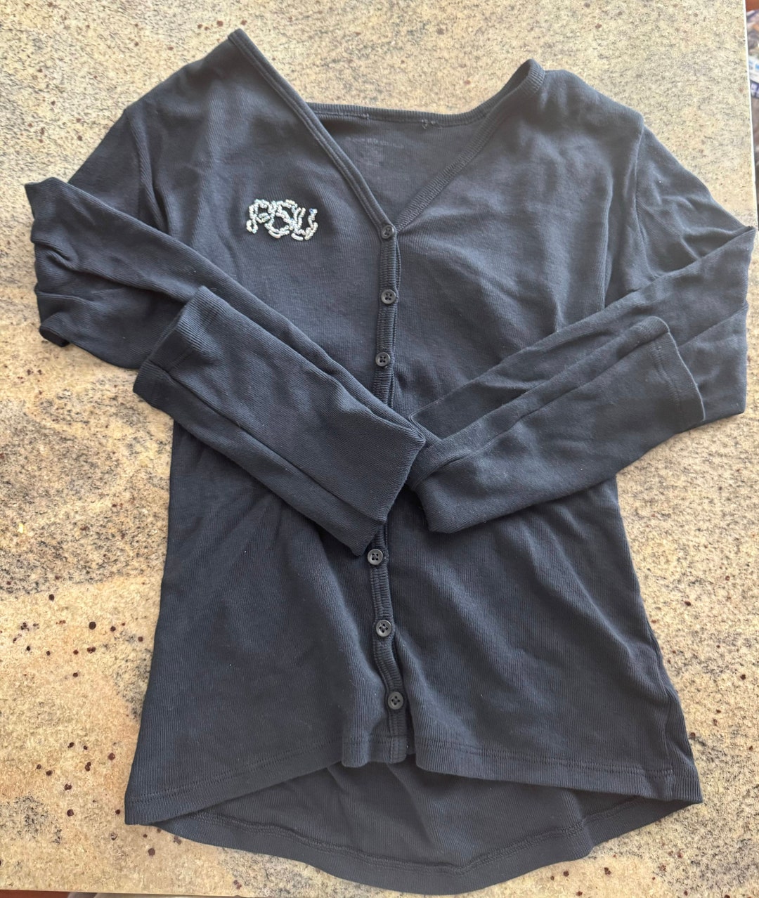 Embroider Beaded PSU Button-up Long Sleeve Navy Top - Etsy