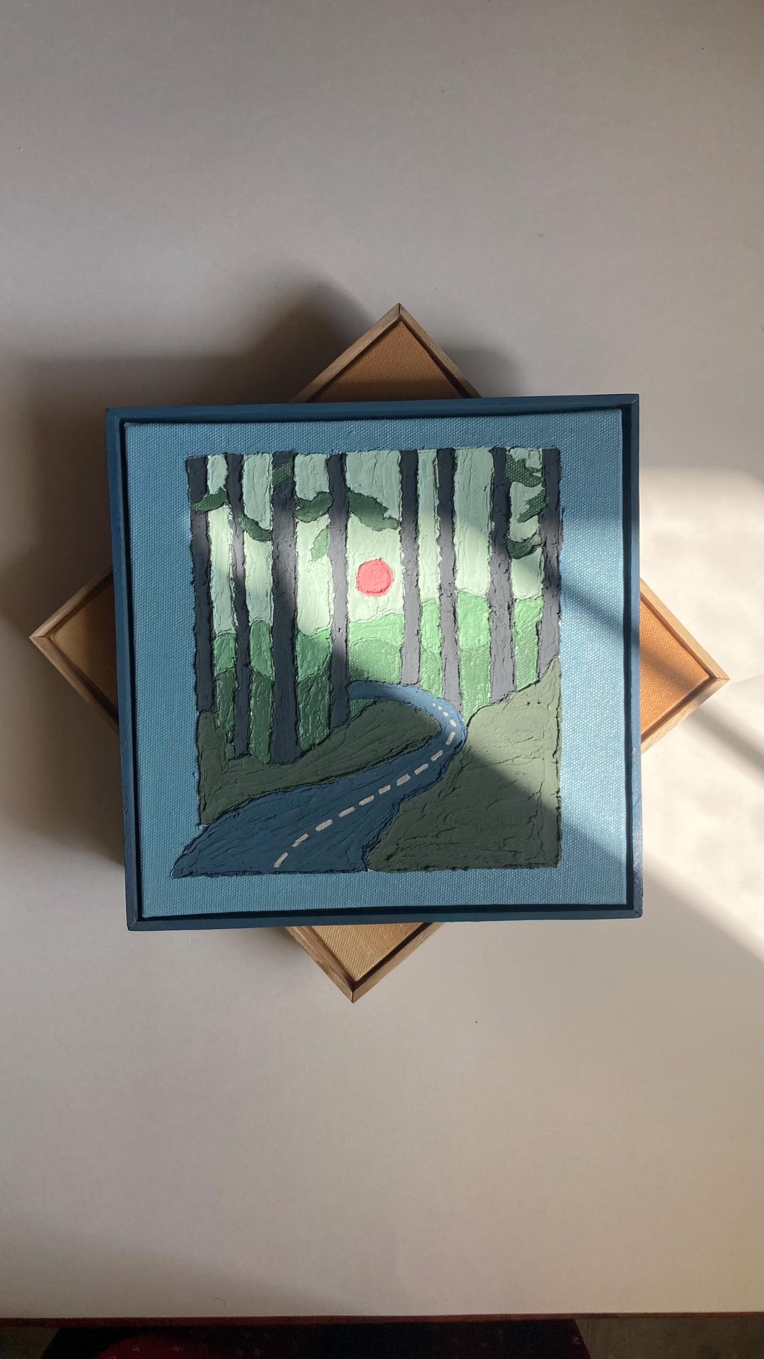 Road and Sky Blue Scene Painting on Canvas Board | Mountain Landscape ...