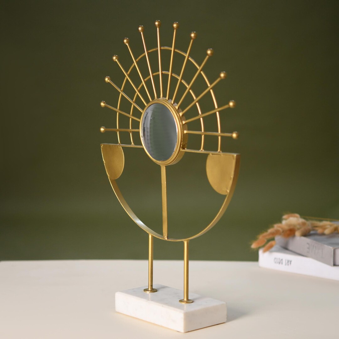 Decorative Sun Rays Mirror With Marble Base, Modern Decorative Sun ...