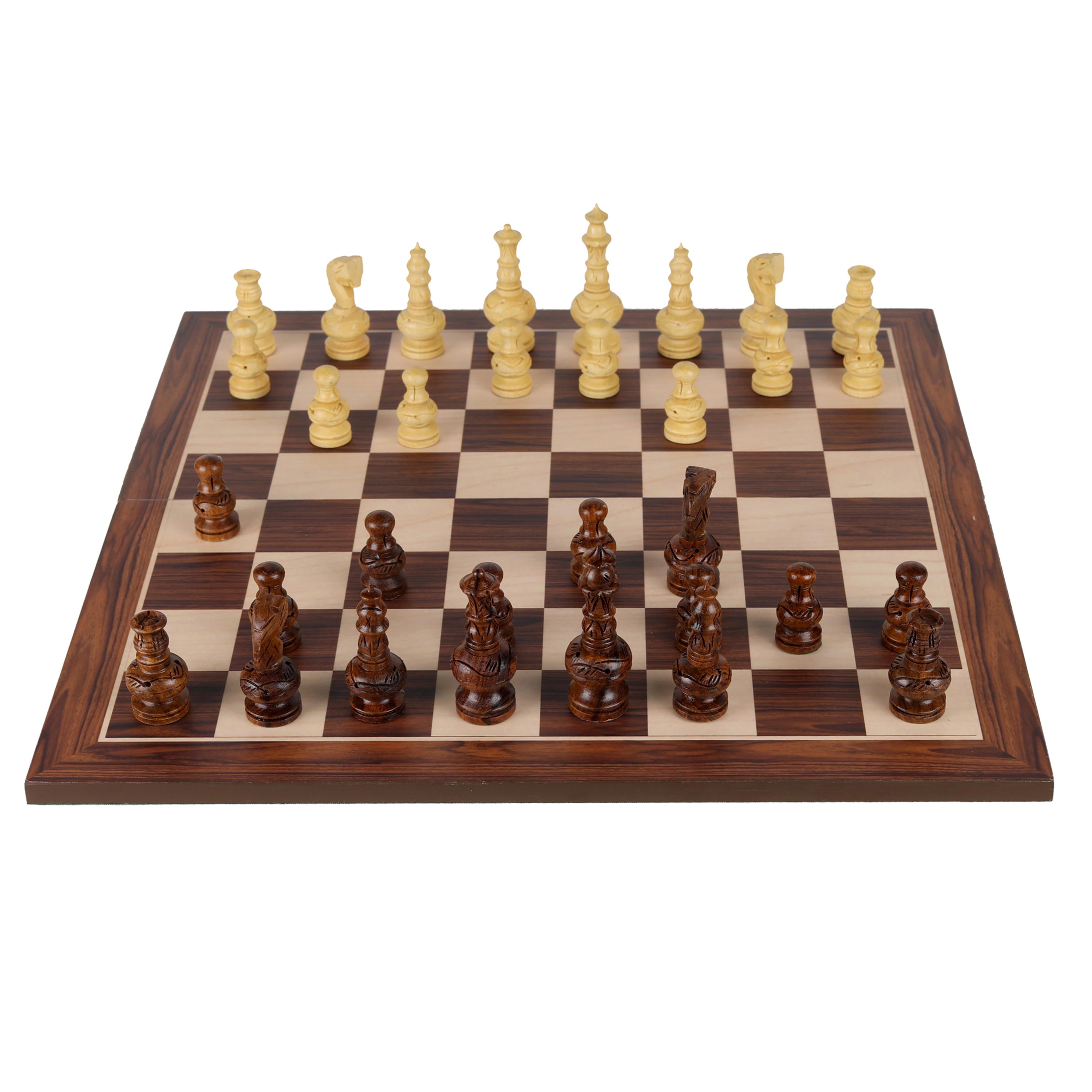 Handmade Indian Temple Chess Set: Carved Staunton Style Wooden Chessmen ...