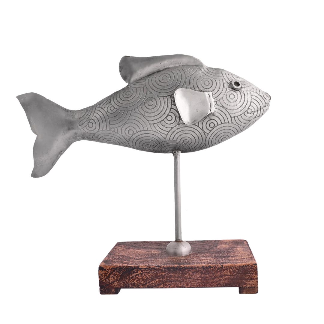 Iron Fish Table Decor Showpieces for Living Room, Wooden Showpiece for ...