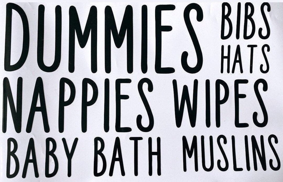 BABY Labels, Vinyl. Small/medium/large/xlarge. Font 4. Drawer Sticker ...