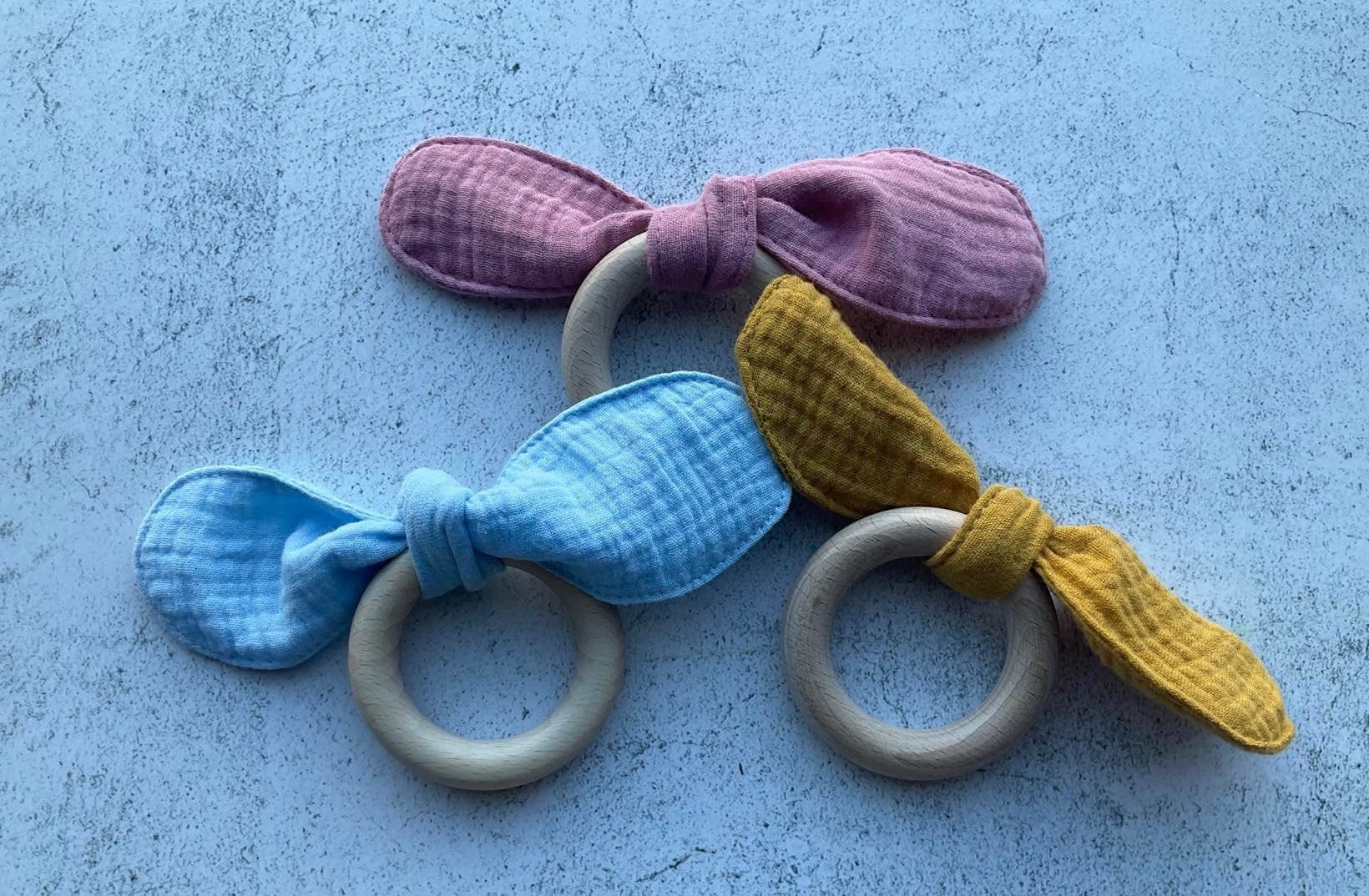 Personalized Baby Wooden Circle Teether With Tie Name - Etsy