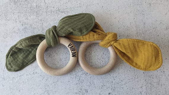 Personalized Baby Wooden Circle Teether With Tie Name | Etsy
