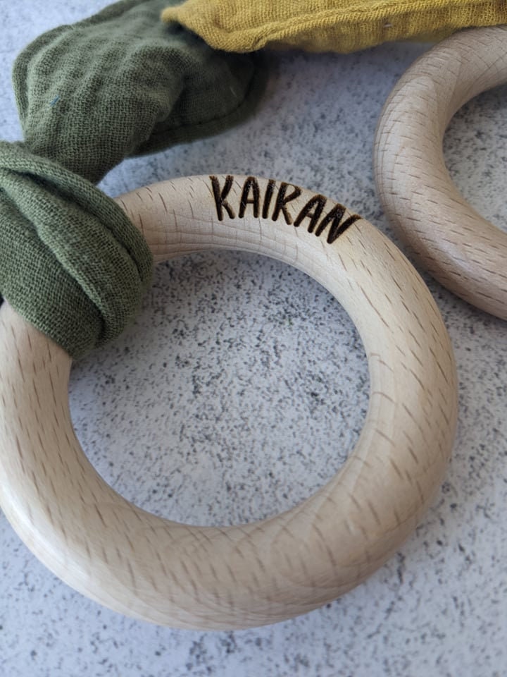 Personalized Baby Wooden Circle Teether With Tie Name - Etsy