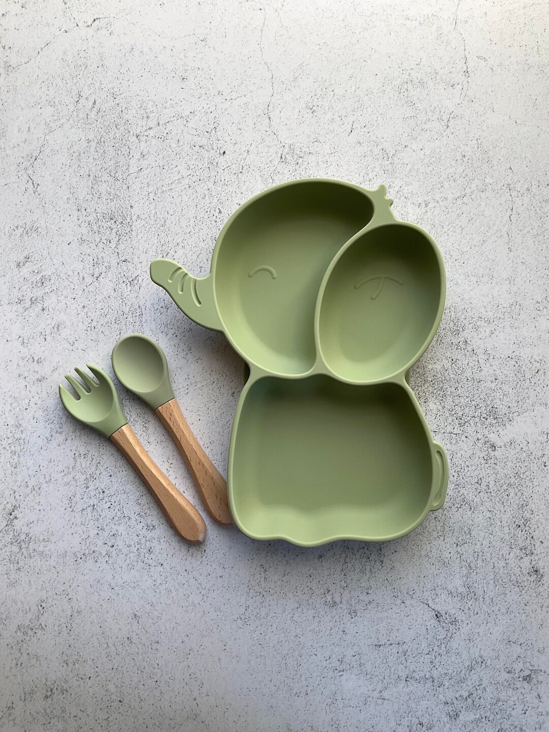 Personalized Elephant Suction Cup Bottom Plate With Fork and Spoon Set ...