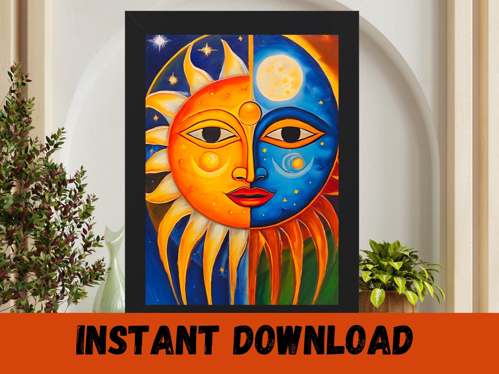 Celestial Moon Art | Moon and Stars Print | Night Sky Decor | Whimsical ...