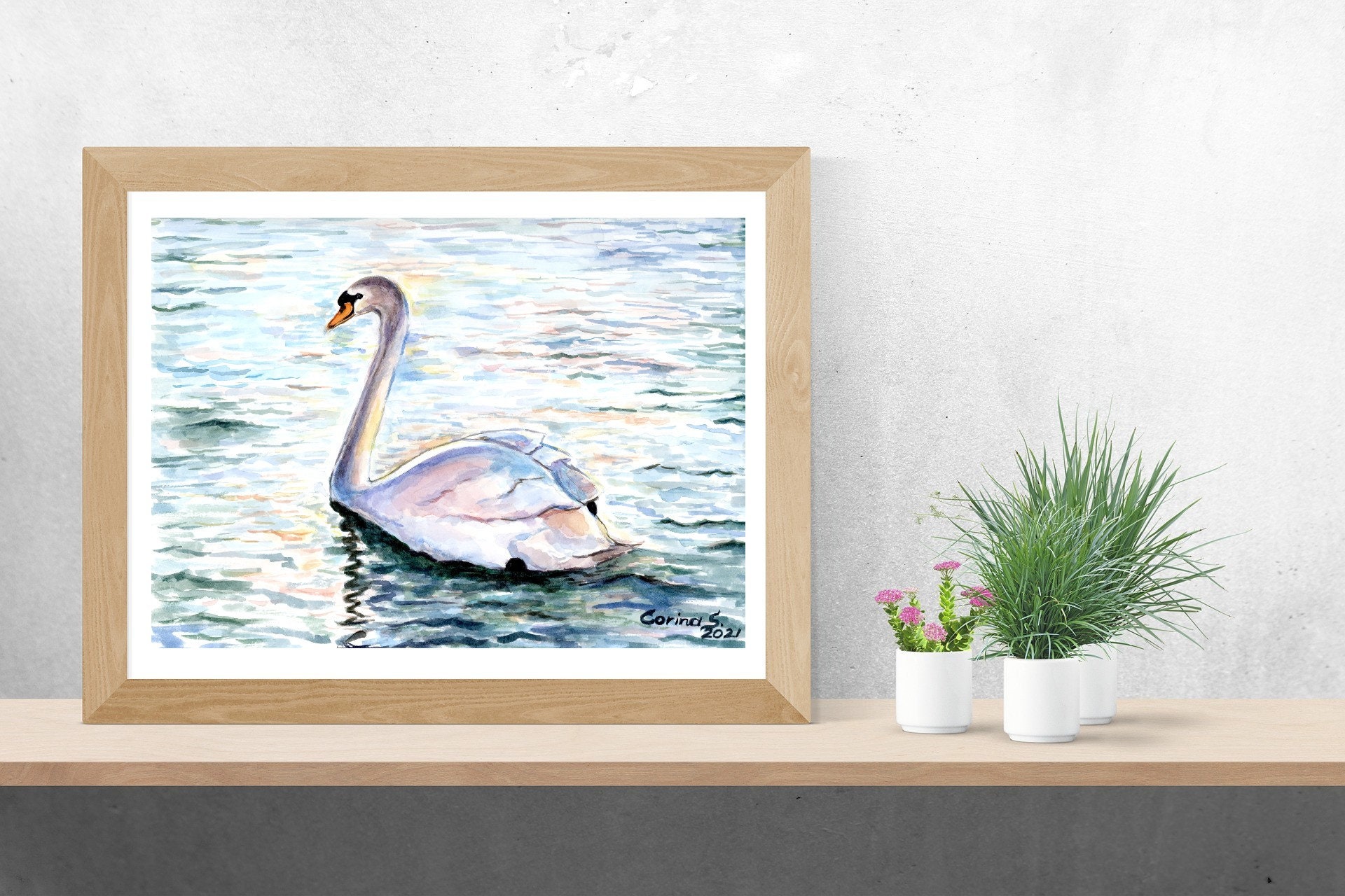 Watercolor Swan Painting, Original Swan Artwork, Hand Painted 9x12 ...
