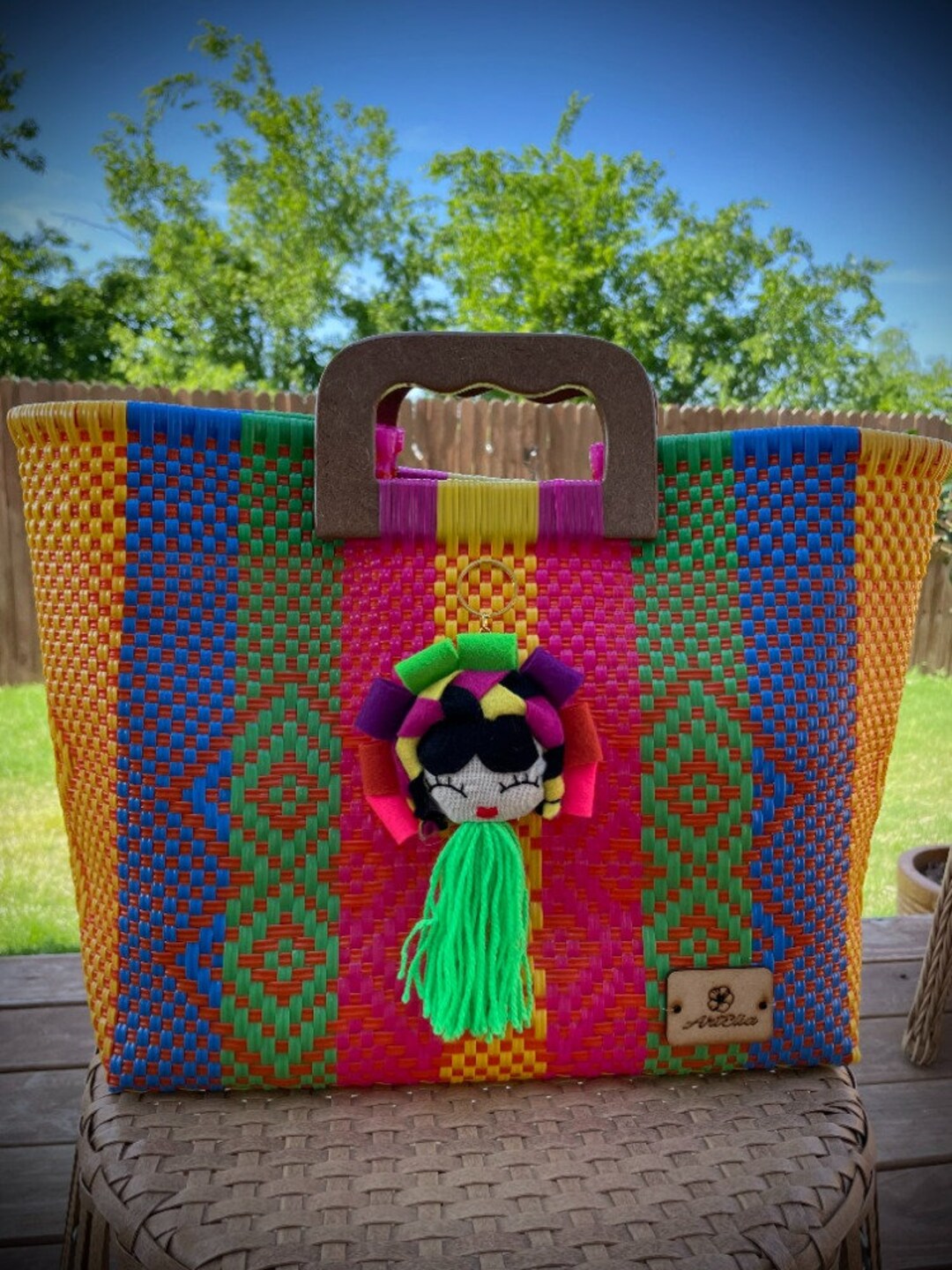 Beautiful and Colorful Handcrafted Mexican Bag With Wood Handle - Etsy