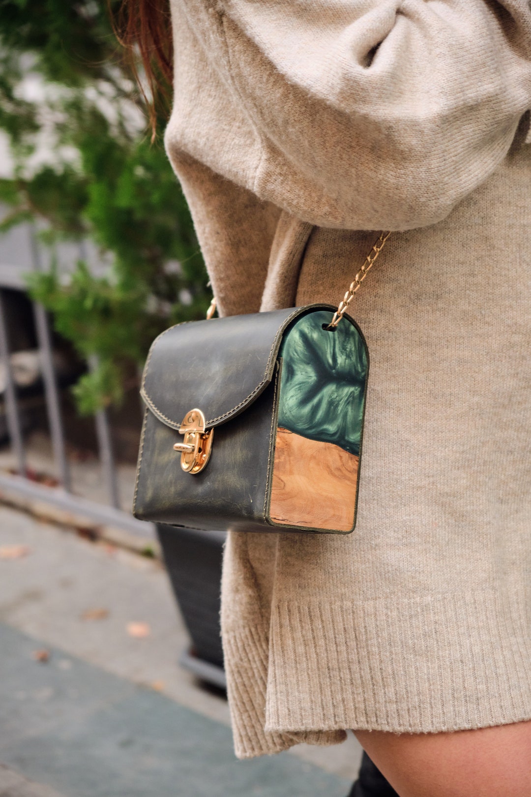 Custom Resin Handbag With Olive Wood Epoxy Resin Green - Etsy