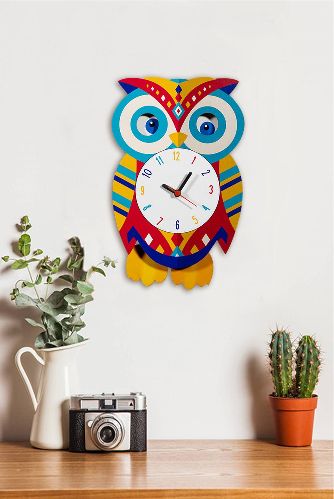 Owl Wooden Clock, Wall Clock, Pendulum Clock, Home Decoration, Animal ...
