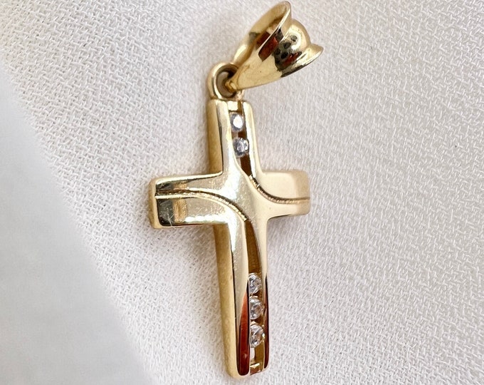 14K Solid Gold Cross Charm, Cross Pendant Gold, Christmas Gift, Real ...