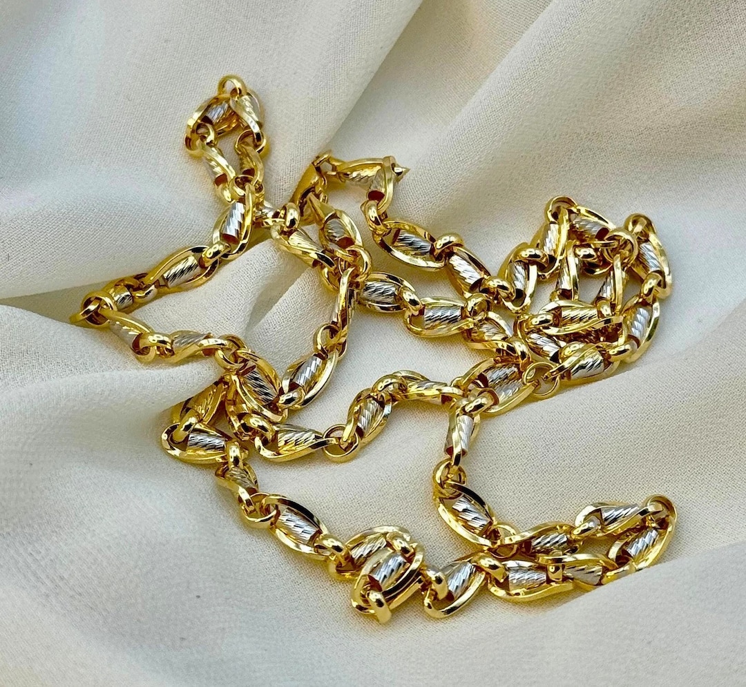 18K Solid Gold Cable Chain,4.5mm Gold Men Diamond Cut Necklace , Cadena ...