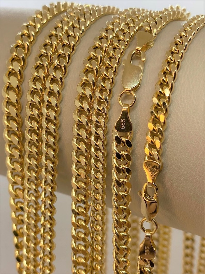 14K Solid Gold Cuban Miami Link Chain Necklace,4mm,5mm, Real Gold CURB ...