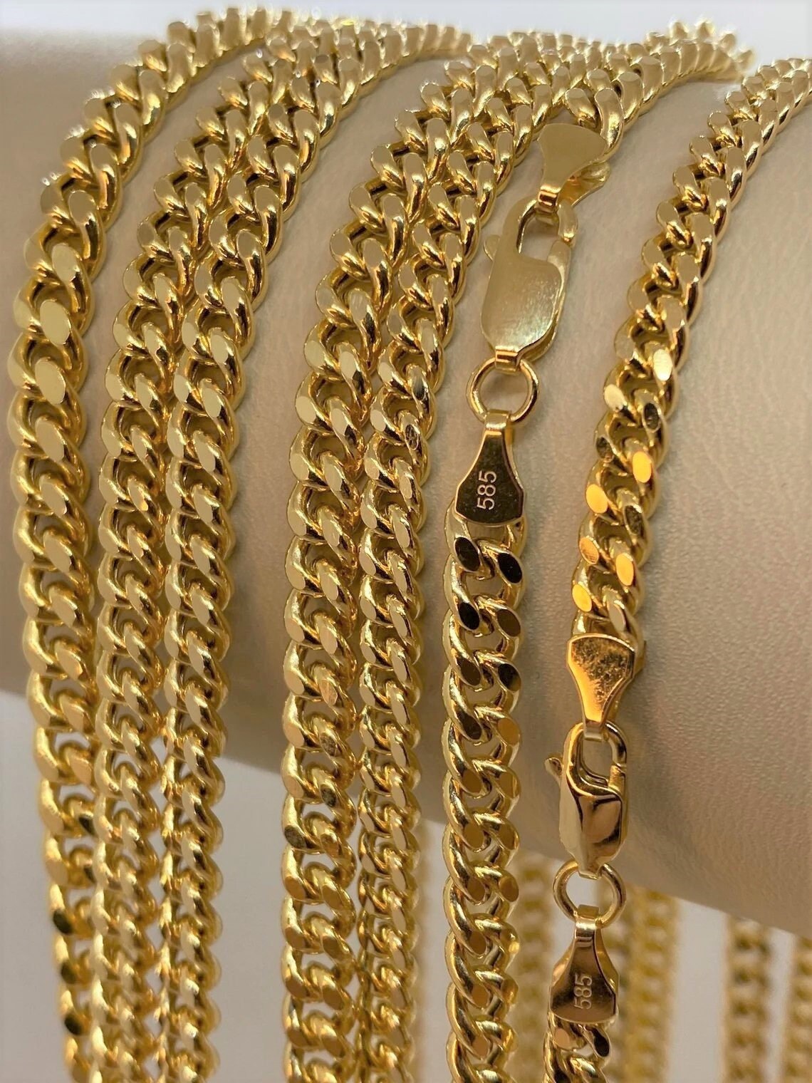 14K Solid Gold Cuban Miami Link Chain Necklace,4mm,5mm, Real Gold CURB ...