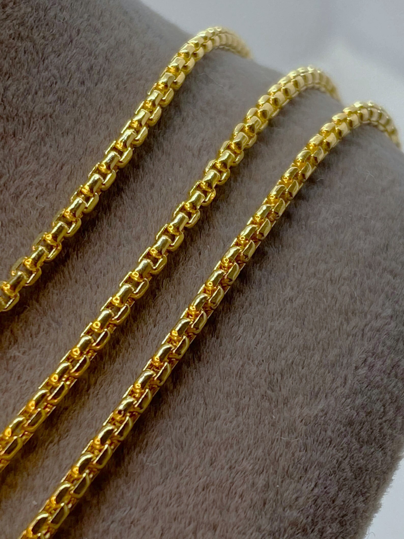18K Solid Gold Box Chain,2mm Gold Mens Box Chain Gold Box Necklace ...