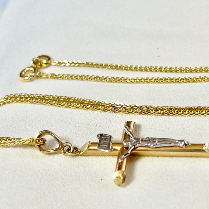 14K Solid Gold Cross Necklace, Cross Charm Necklace Gold, Real Gold ...