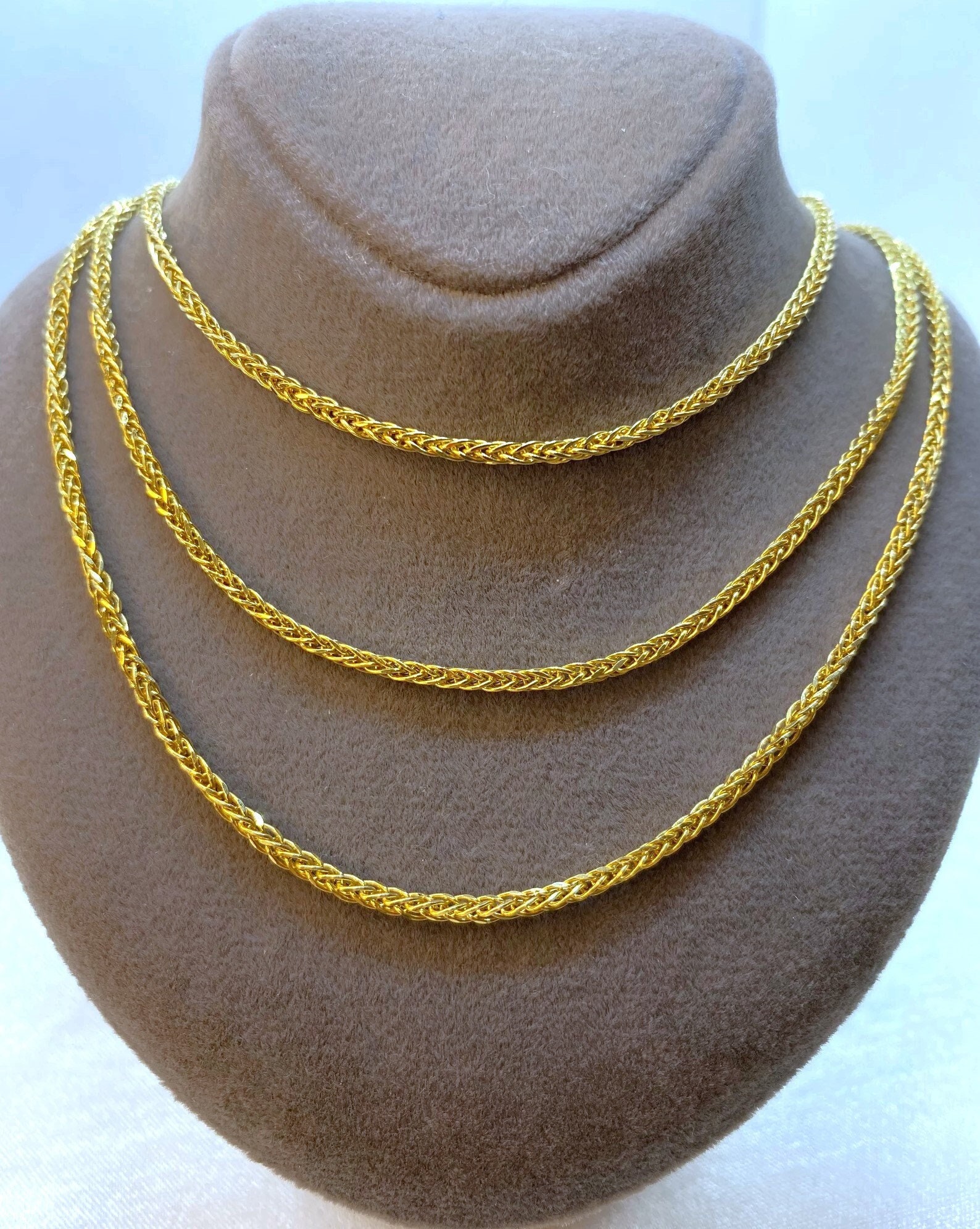 18K Solid Gold Foxtail Chains, 2mm Foxtail Necklace Women, Foxtail ...
