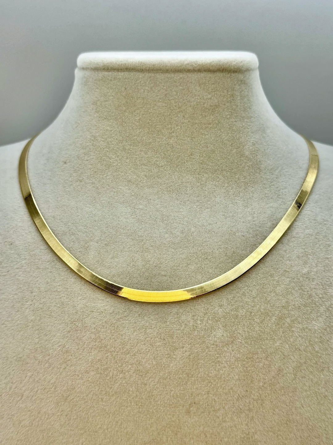14K Solid Gold Snake Herringbone 3.34mm Herringbone Necklace Gold ...