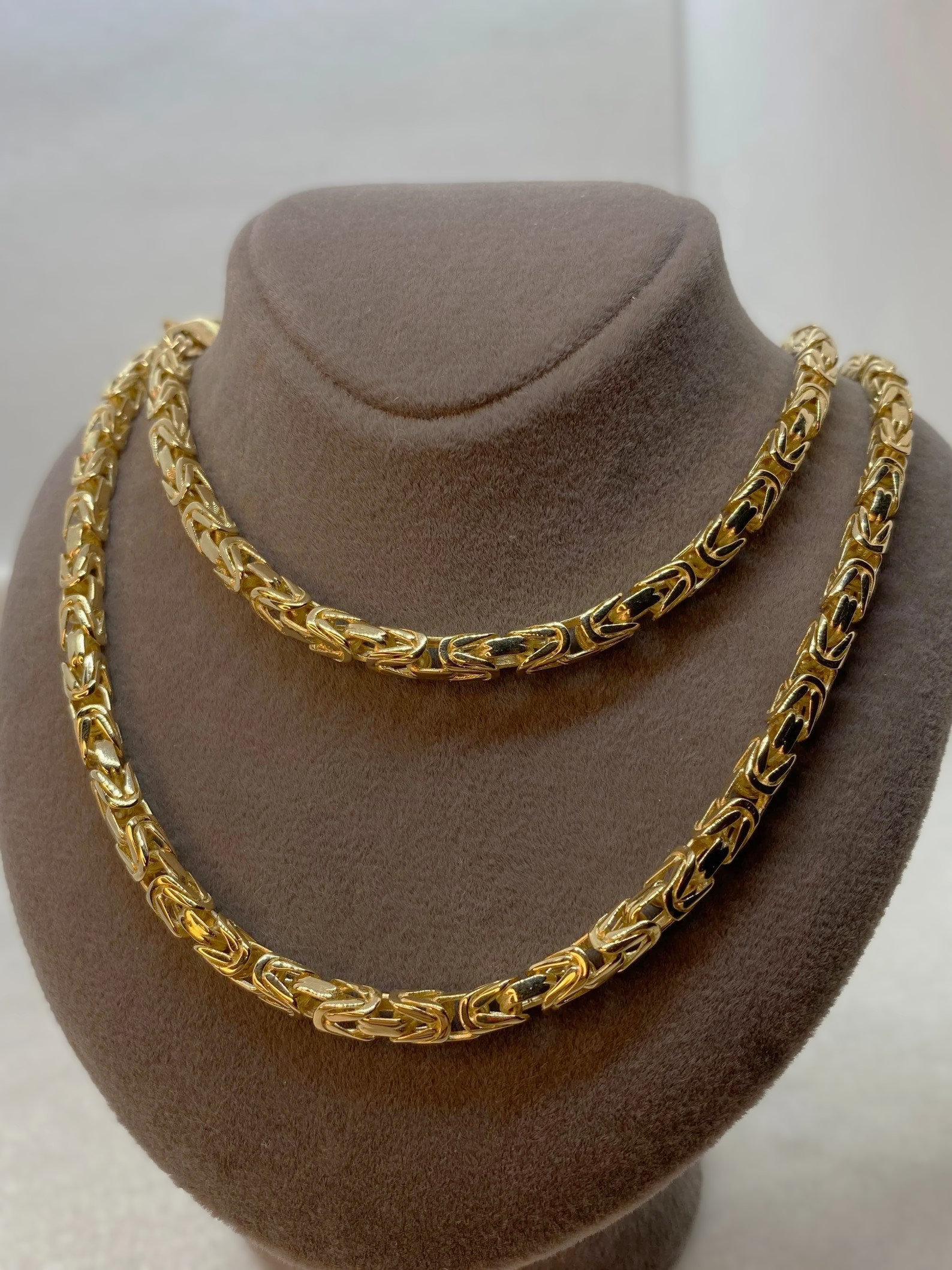 14K Solid Gold Byzantine Chain 4mm Gold Byzantine Necklace , Christmas ...