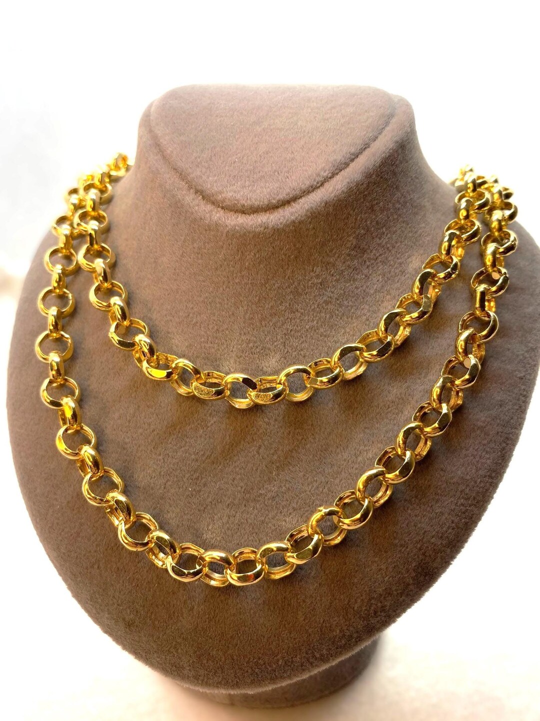 14k Solid Gold Rolo Chain, 7mm Diamond Cut Gold Rolo Necklace for Men ...