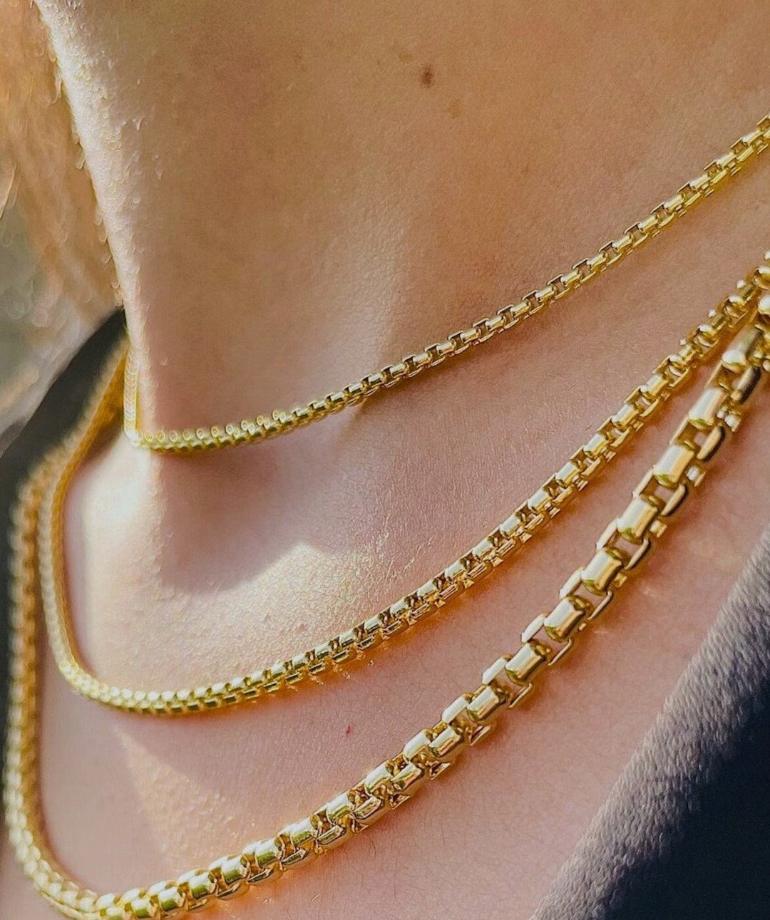 14k Solid Gold Box Chain, Gold Box Necklace, 3.5mm,christmas Gift ...