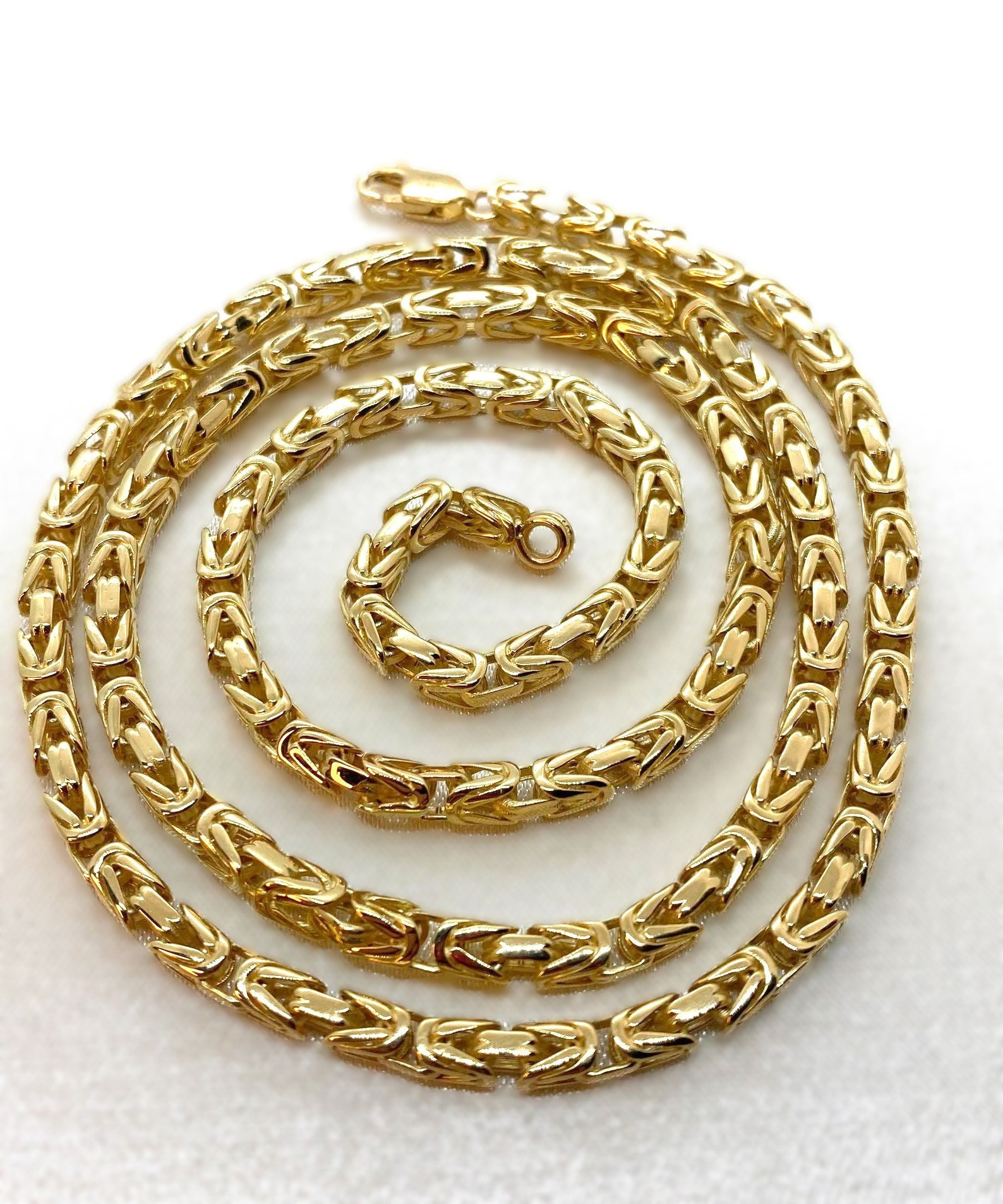 18K Solid Gold Byzantine Chain 2.3mm Gold Byzantine Necklace , Cadena ...