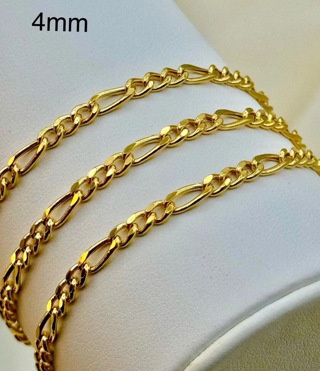18K Solid Gold Figaro Chain 4mm, Fully Solid Gold Figaro Necklace ...