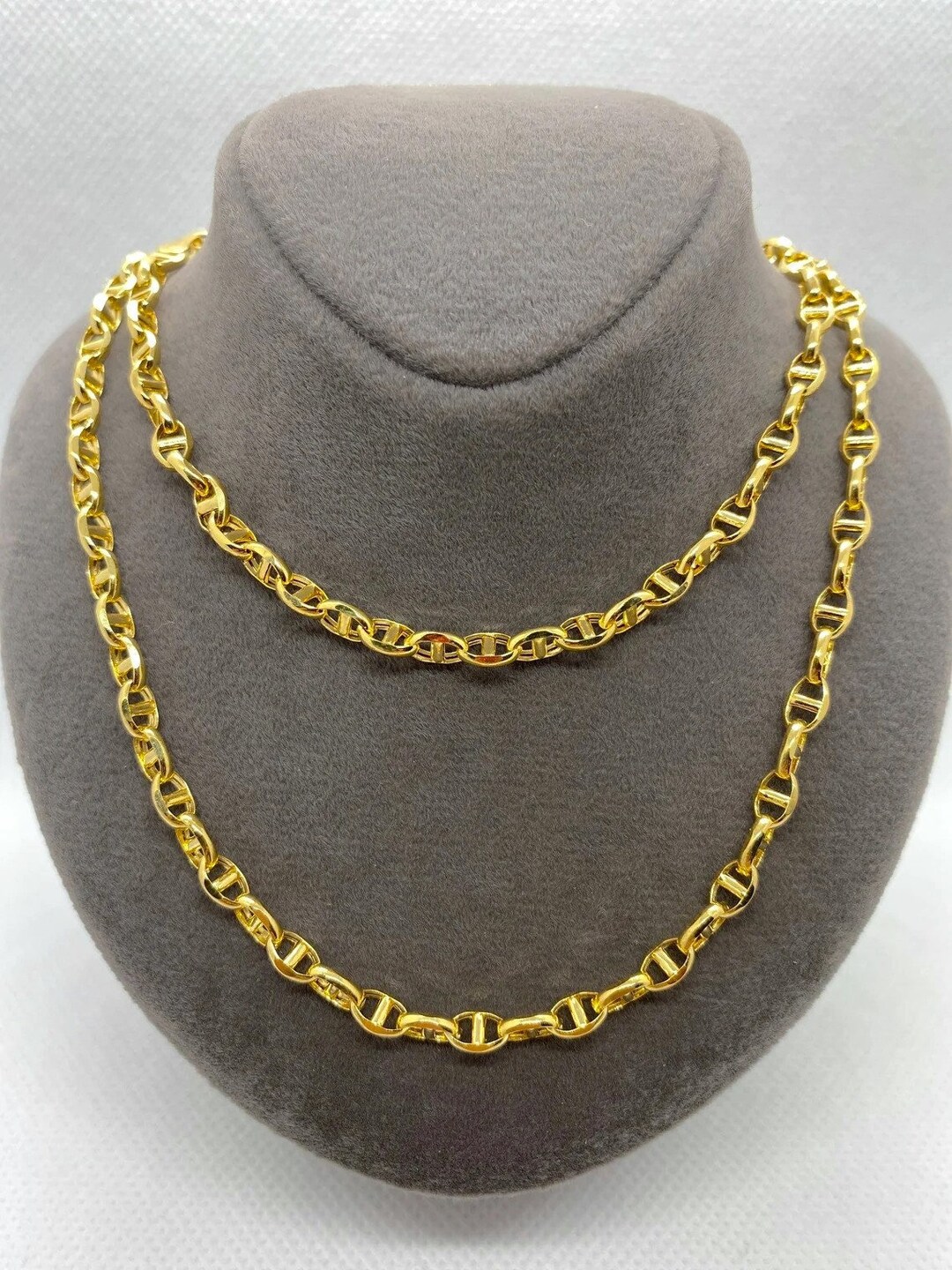 18k & 14K Solid Gold ANCHOR CHAIN Necklace 4mm Mariner Chain, 18k Real ...
