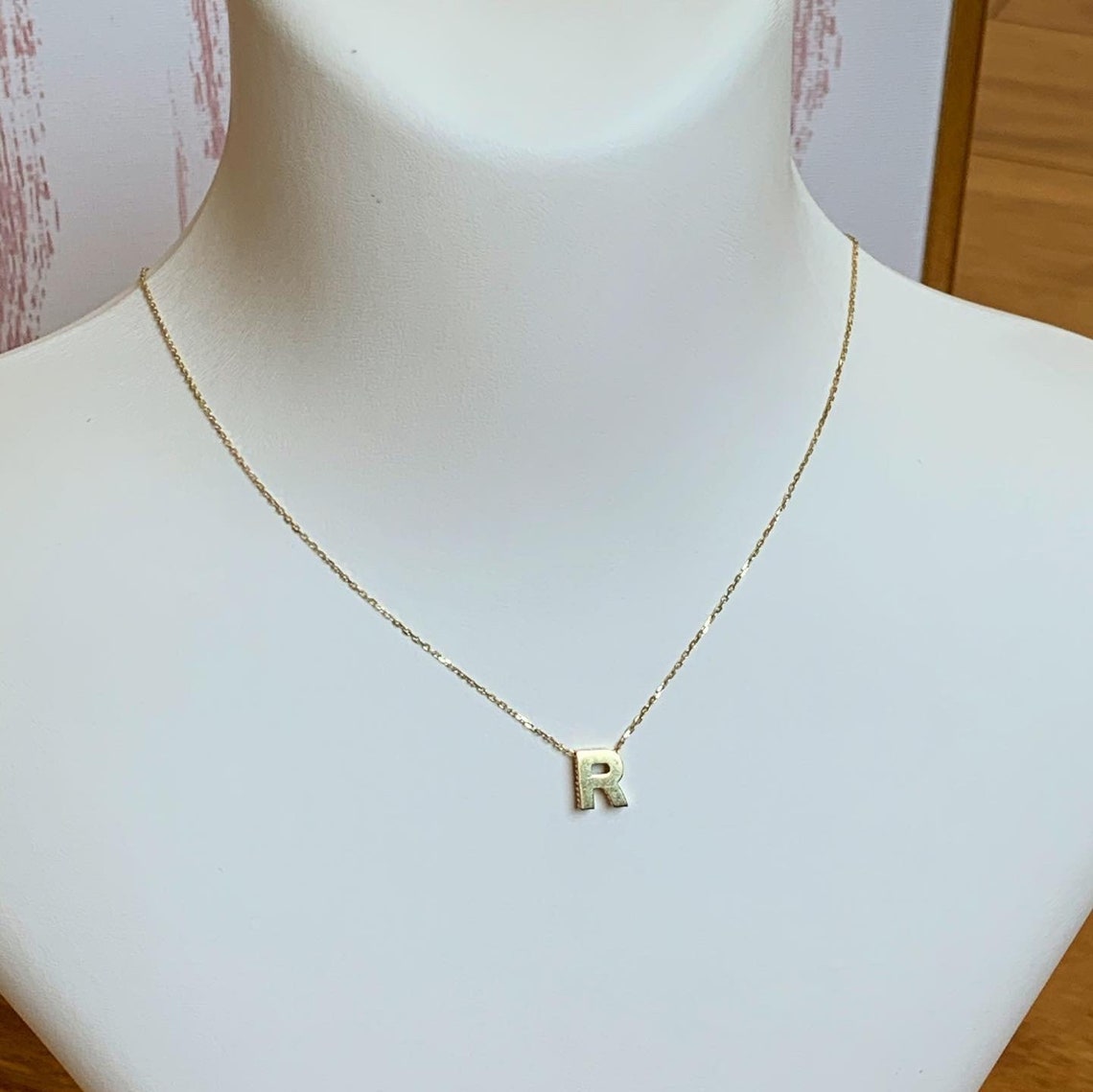 Letter R 14K Solid Gold Necklace Capital Gold Letter | Etsy