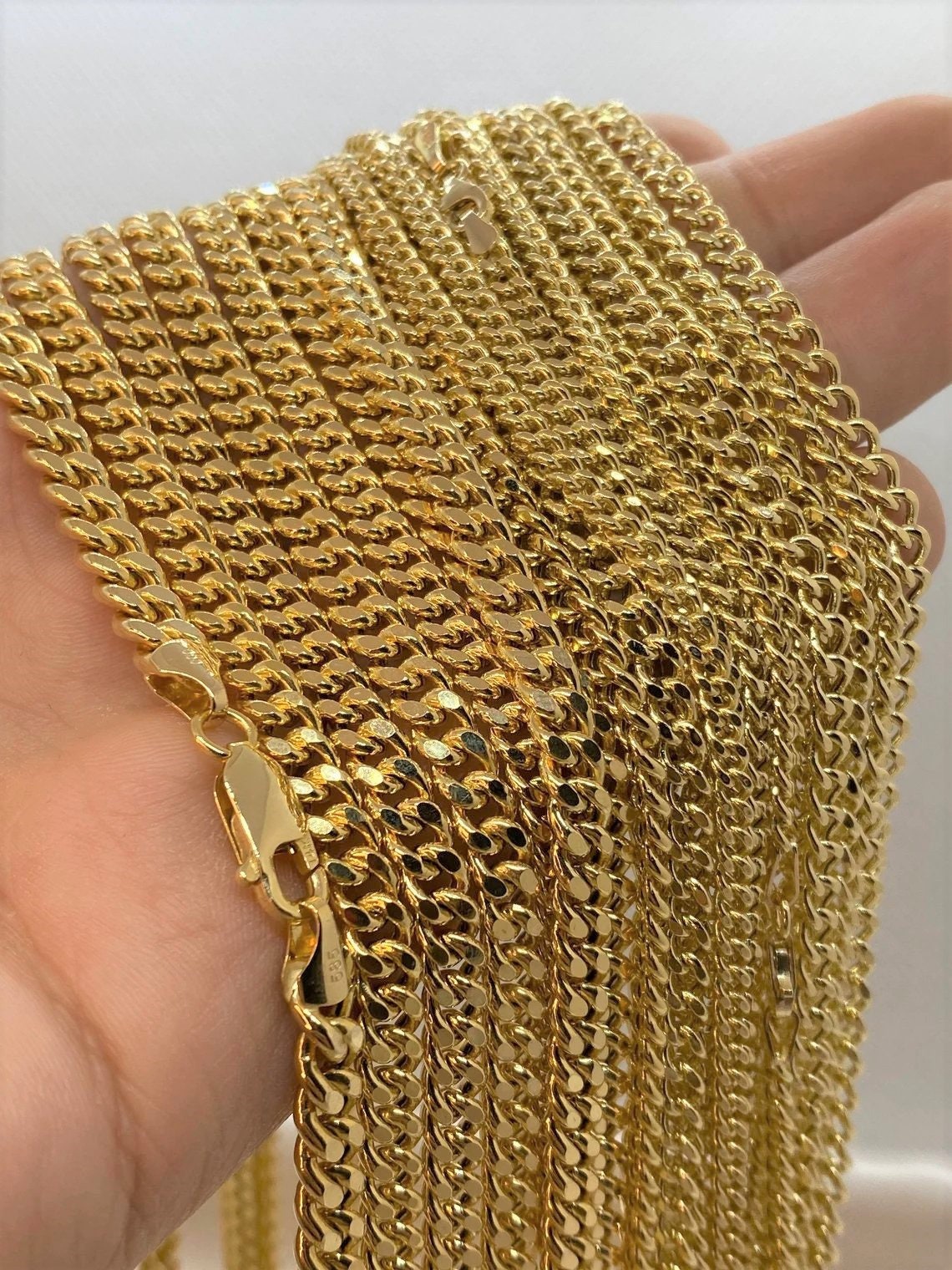14K Solid Gold Cuban Miami Link Chain Necklace,4mm,5mm, Real Gold CURB ...